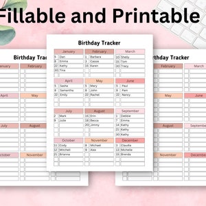 Editable Birthday Tracker, Printable Birthday List,birthday Chart ...