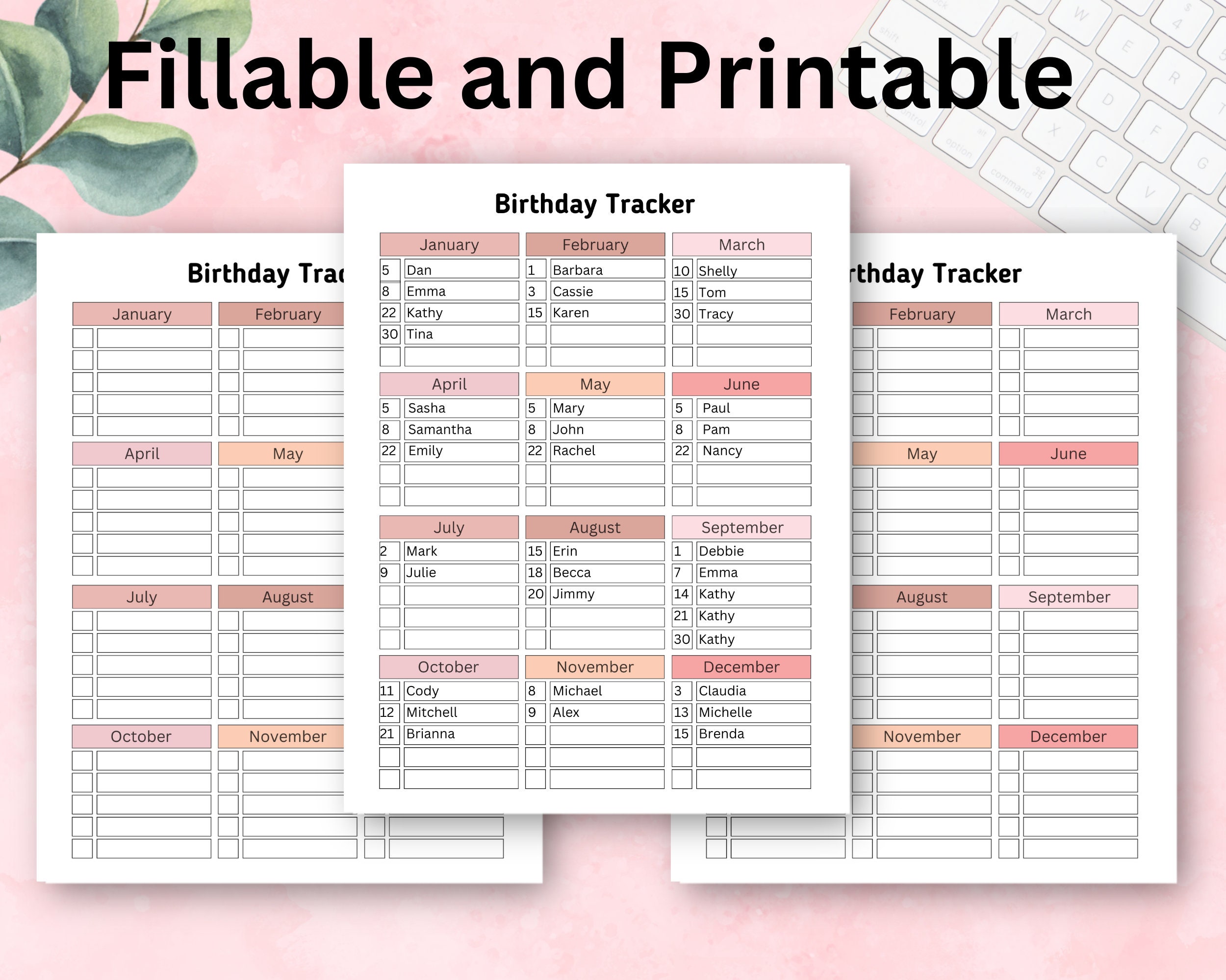 Editable Birthday Tracker, Printable Birthday List,birthday Chart ...