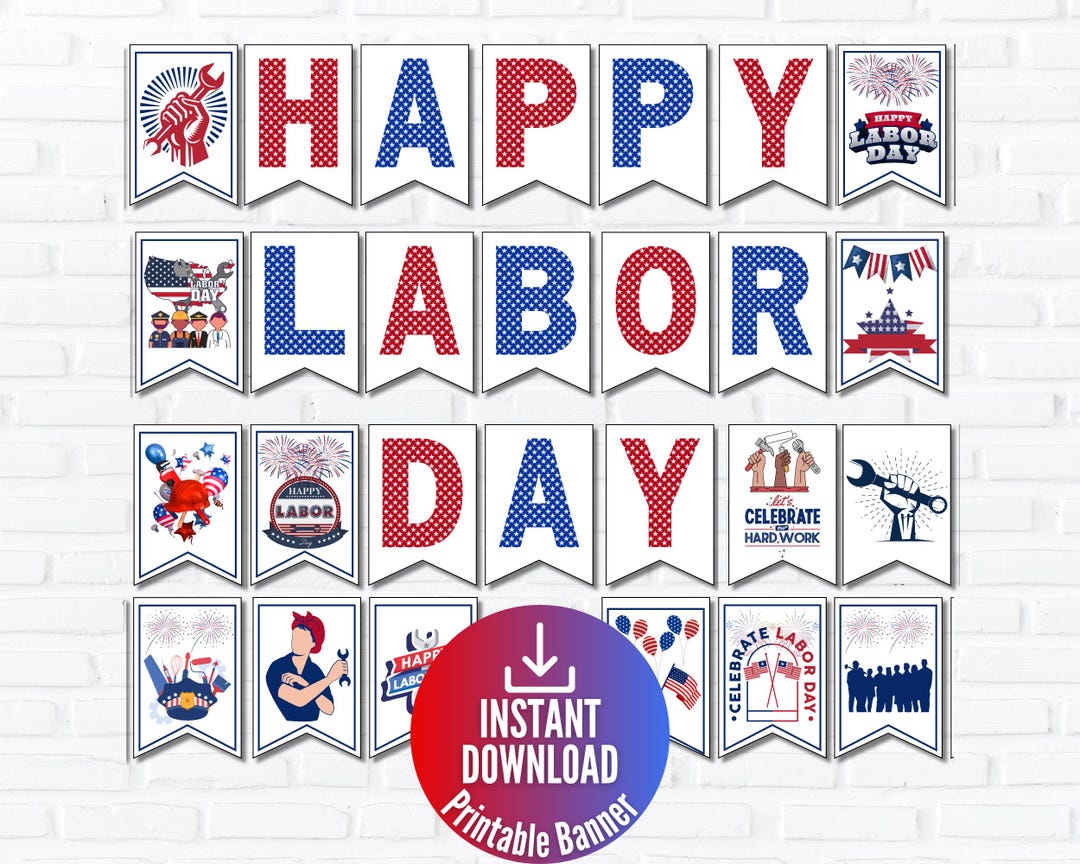 Happy Labor Day Banner Sign, Printable Patriotic Poster,diy Banner ...