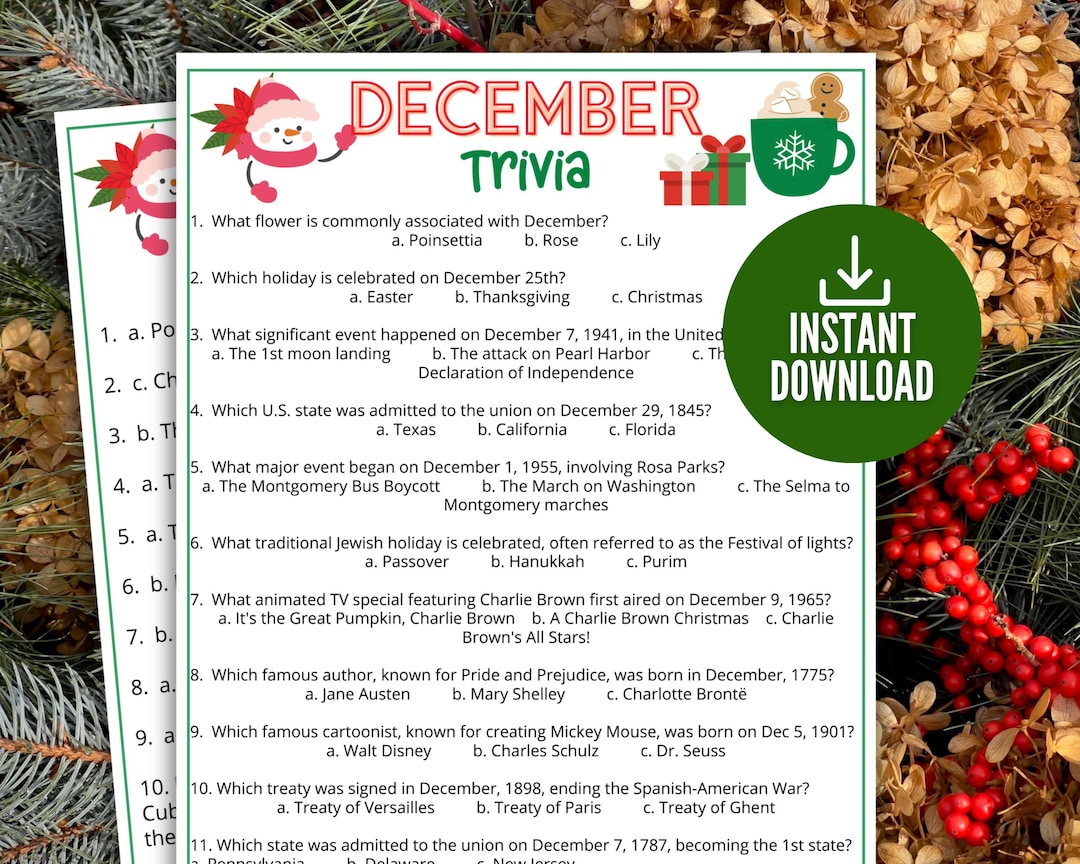 December Trivia Game, Winter Season Game, Holiday Party Game, Monthly ...