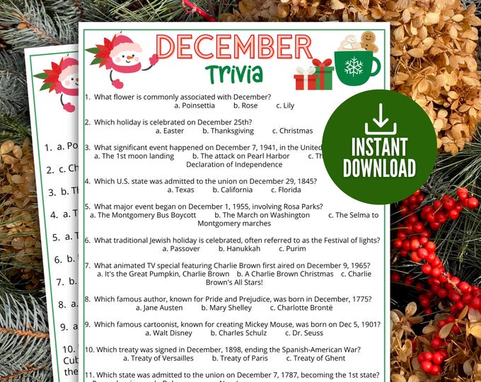 December Trivia Game, Winter Season Game, Holiday Party Game, Monthly ...