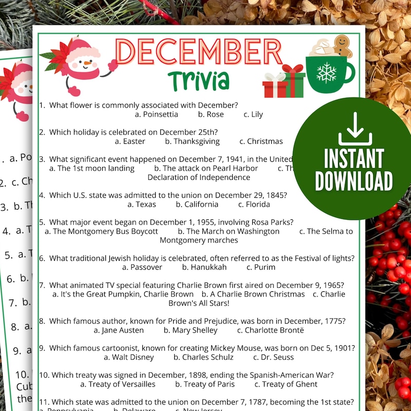 December Birthday Trivia - Etsy