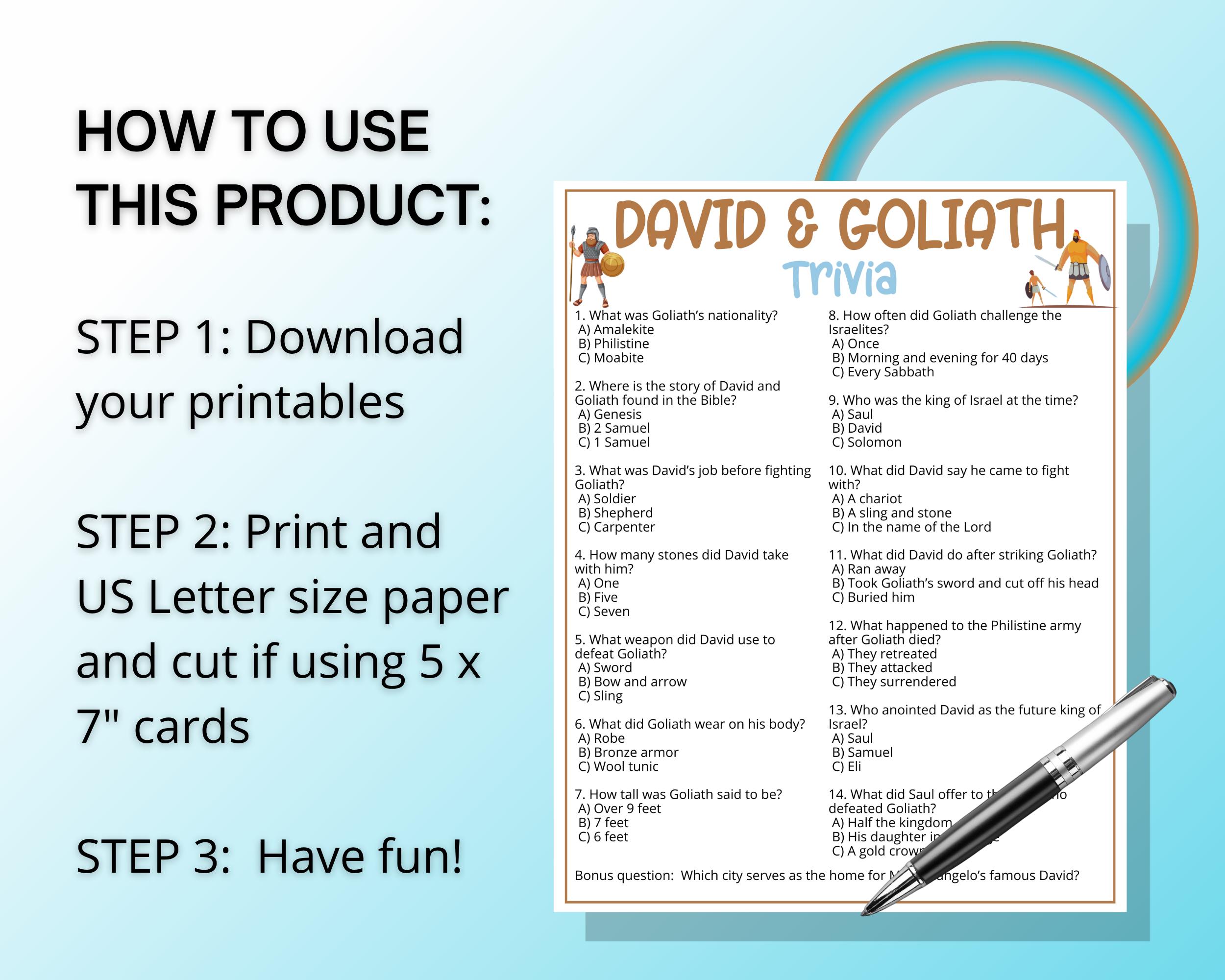 David and Goliath Trivia Game for Kids, Sunday School Bible Games,old ...