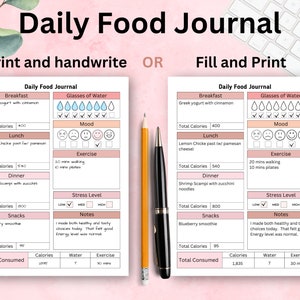 Editable Daily Food Journal, Printable Daily Food Journal, Daily Food ...