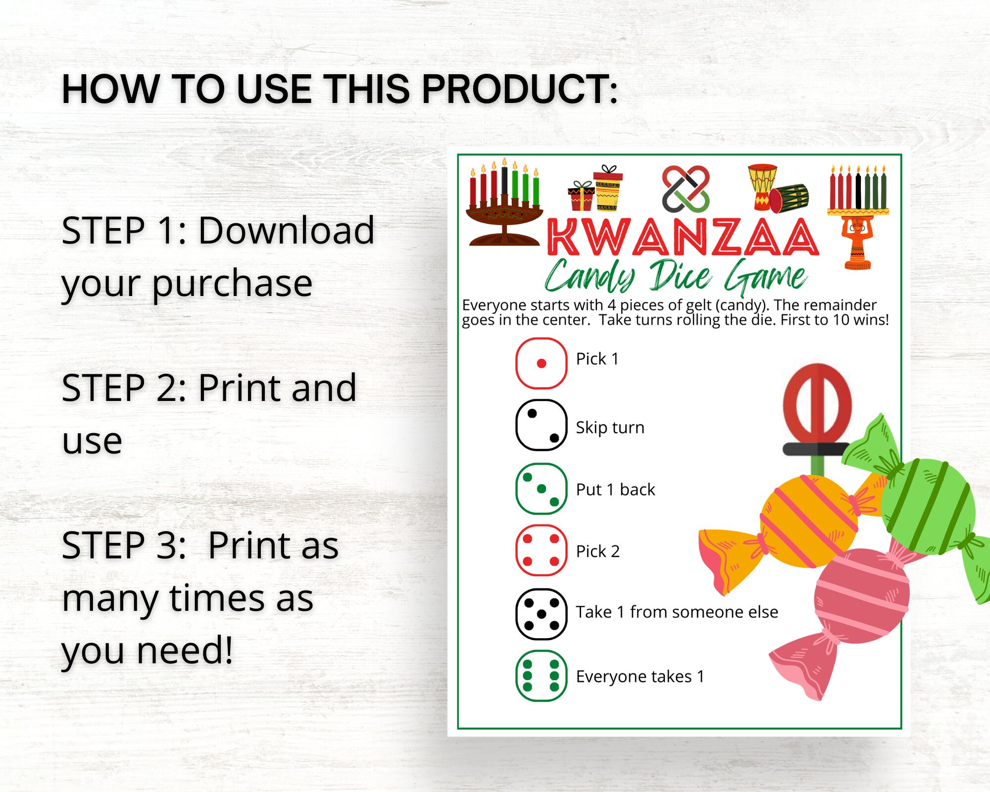 Kwanzaa Candy Dice Game, Kwanzaa Party Game, Kid's Printable Game ...
