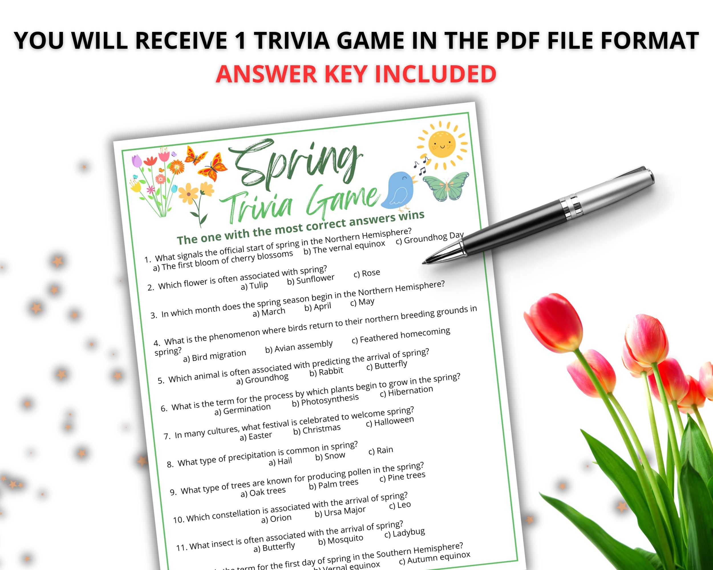 Spring Trivia,printable Multiple Choice Spring Game for Kids & Adults ...