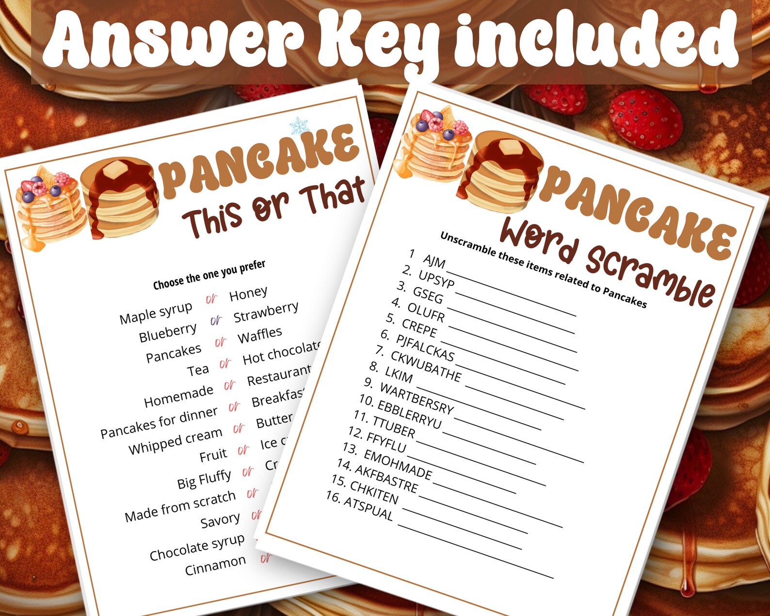 Pancake Party Games Bundle, Pancakes and Pajamas, Pancake Day Games ...