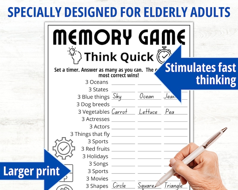 Think Quick Memory Care Game, Elderly Game,dementia Games,icebreaker ...