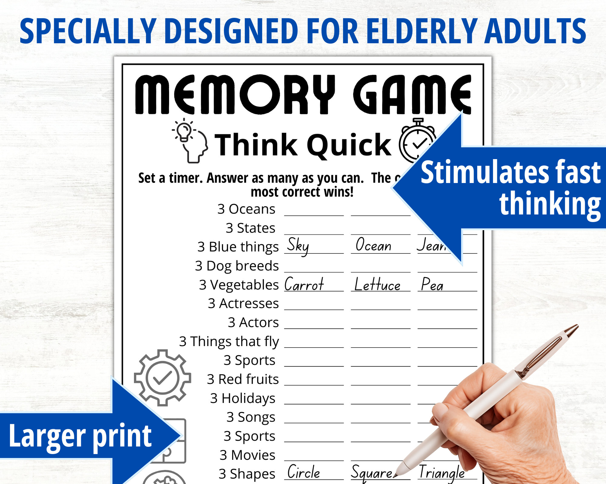 Think Quick Memory Care Game, Elderly Game, Dementia Games, Ice Breaker ...