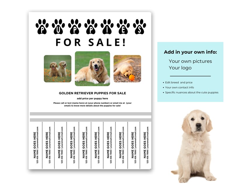 Editable Puppy Marketing Flyer, Dog Adoption Puppy Tear off Flyer ...