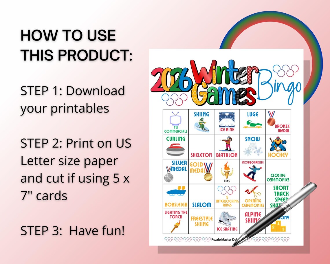 2026 Winter Games Bingo, Kid Bingo Card Party Games, Baby Shower Games ...