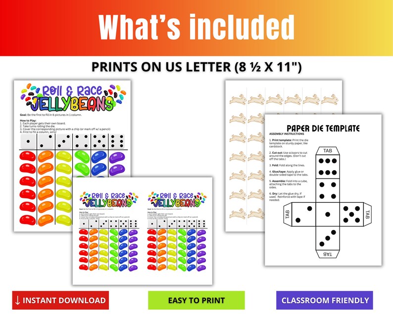 Jellybean Roll and Race Game,easter Party Game, Jelly Bean Dice Game ...