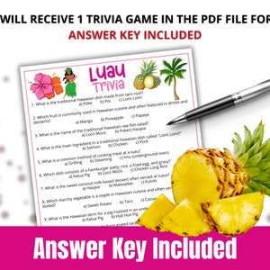 Luau Trivia Game, Printable Hawaiian Game for Kids & Adults,tropical ...