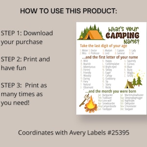 What's Your Camping Name Game WITH NAMETAGS + SIGN, Camping Birthday ...