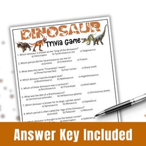 Dinosaur Trivia Game, Printable Dinosaur Game for Kids & Adults, Paleontology Birthday Activity ...