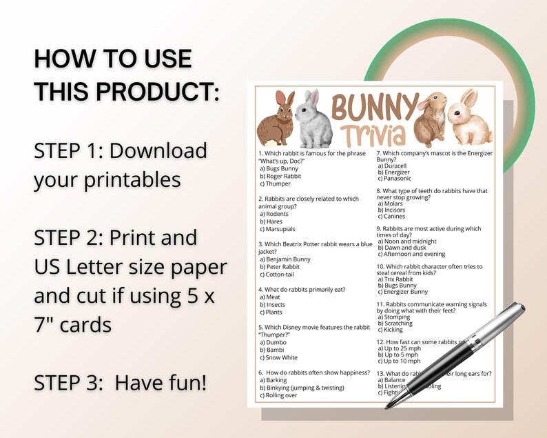 Bunny Trivia Game, Easter Celebration Games, Spring Rabbit Trivia ...