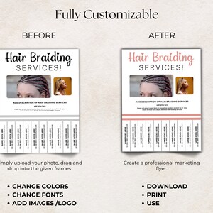 Editable Hair Braiding Marketing Flyer, Hair Beading Tear off Flyer ...
