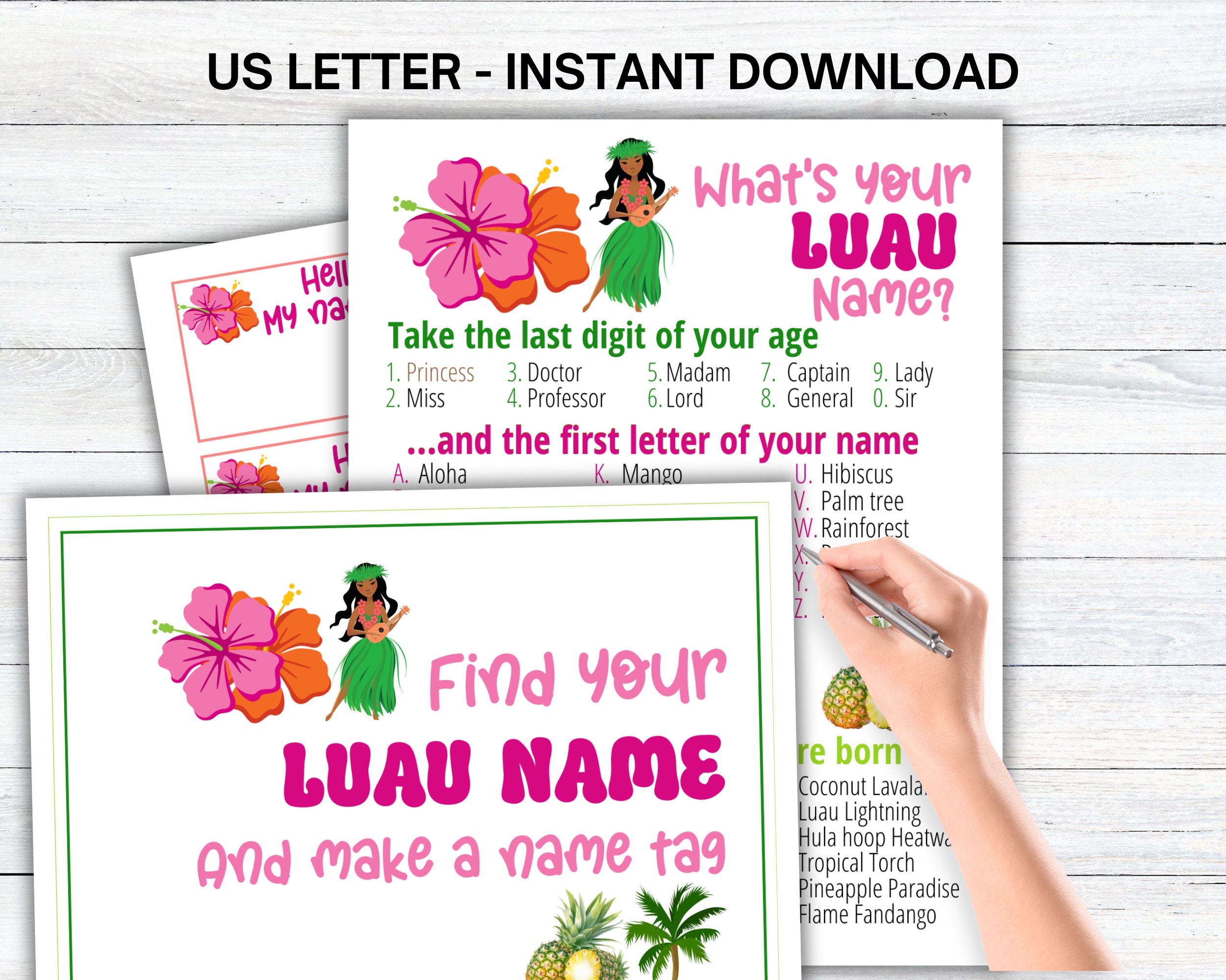 Hawaiian Luau Name Tags Printables Hawaiian Luau Names, What's Your