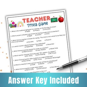 Teacher Trivia Game, Teacher Party Game, Back to School Trivia Game ...
