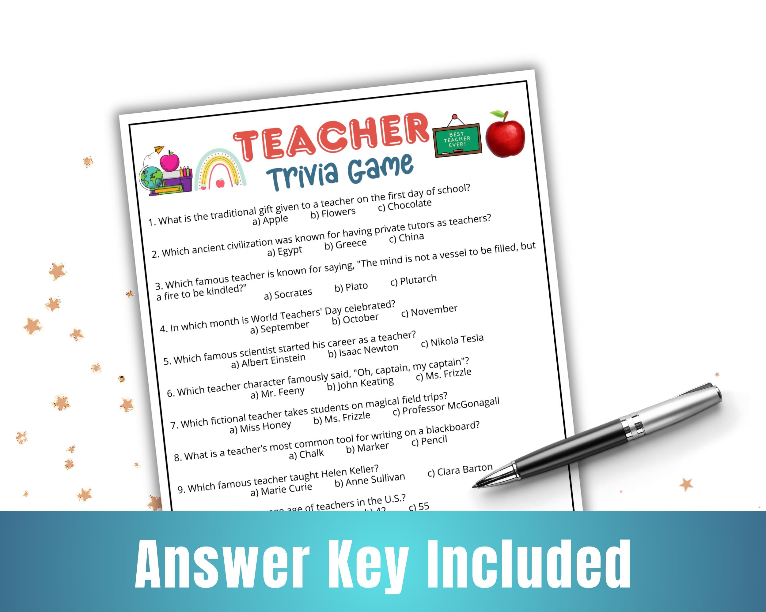 Teacher Trivia Game, Teacher Party Game, Back to School Trivia Game ...