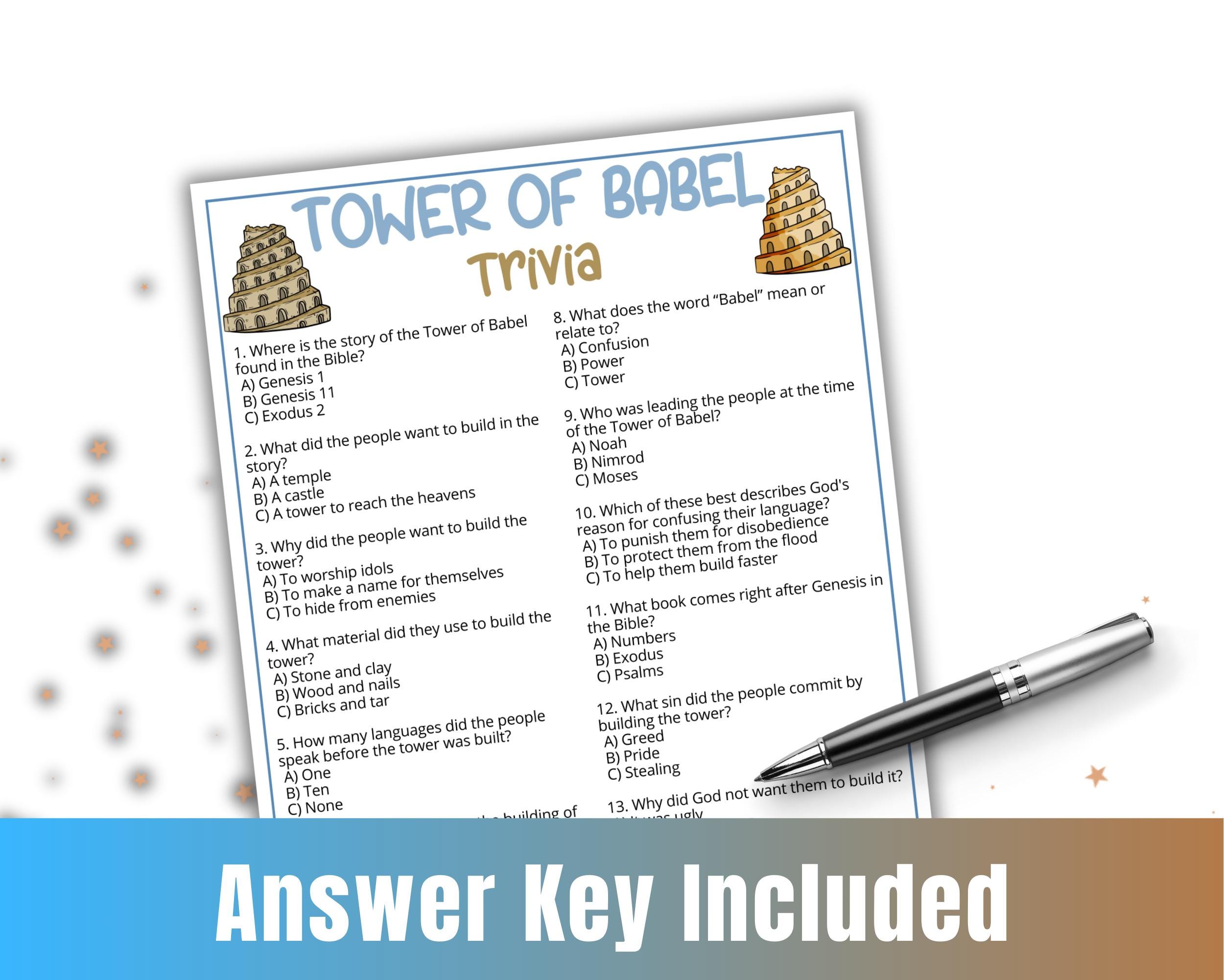 Tower of Babel Trivia Game for Kids, Sunday School Bible Games, Old ...