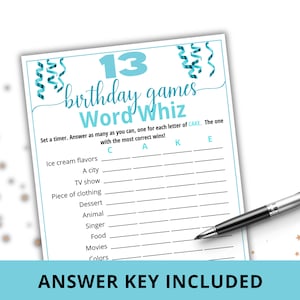 13th Birthday Party Games Aqua, Born in 2013 Game Bundle, Thirteenth ...
