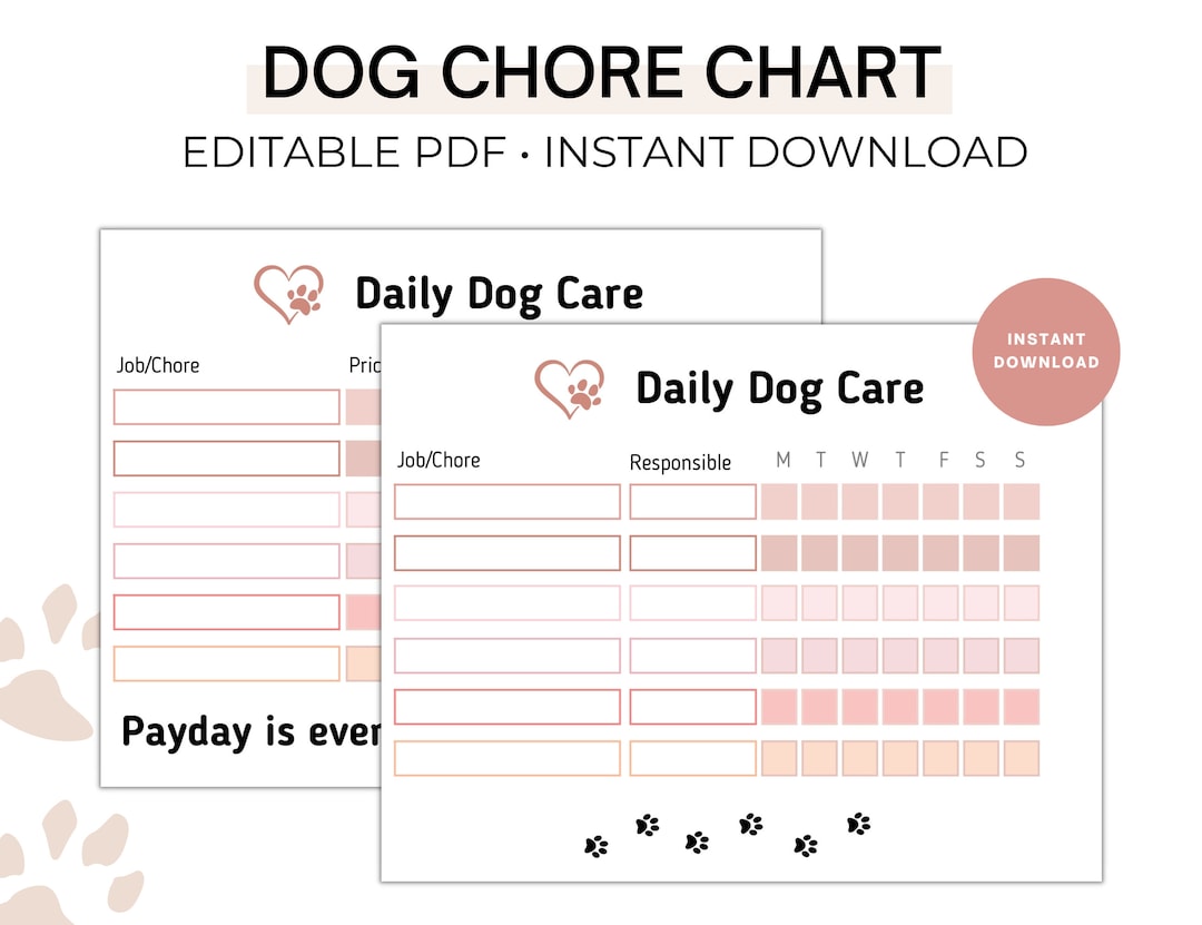 Dog Chore Chart, Chore Chart for Kids, Pet Responsibility Chart, Kid ...
