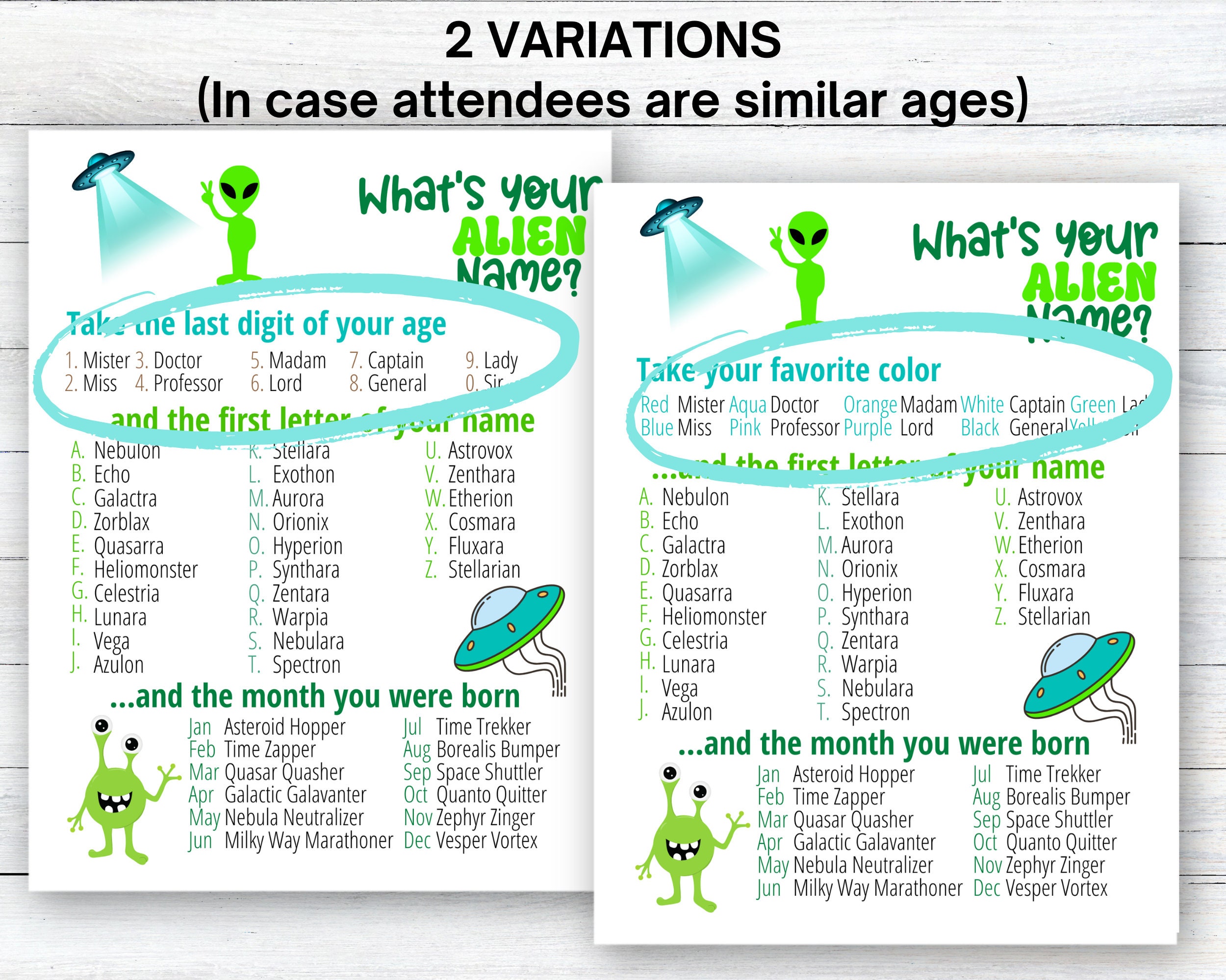 What's Your Alien Name Game With NAMETAGS + SIGN, Alien ...