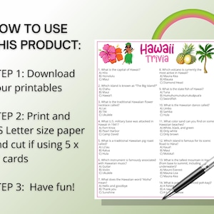 Hawaii Trivia Game, Printable Luau Game for Kids & Adults,tropical Baby ...