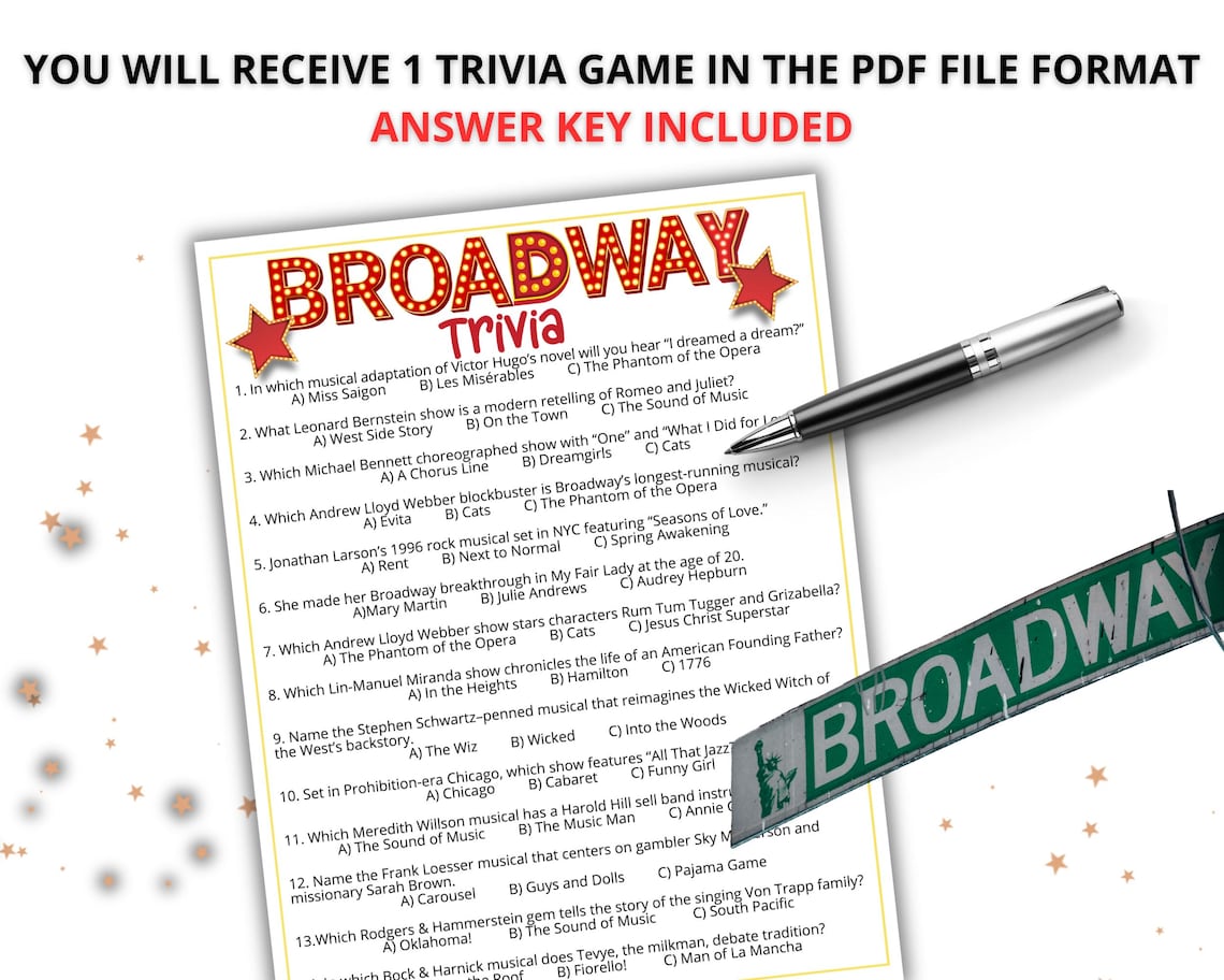 Broadway Musical Trivia Game, Musical Theater Quiz, Broadway Song ...