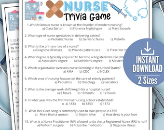 Nurse Trivia Game, Nurse Quiz, Nurse Retirement Party, Printable Nurse ...