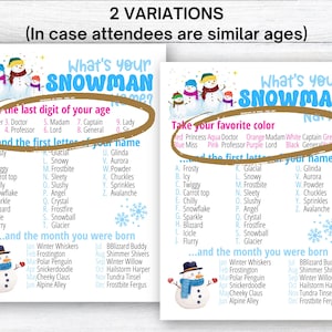 What's Your Snowman Name Game WITH NAMETAGS + SIGN, Winter Christmas ...