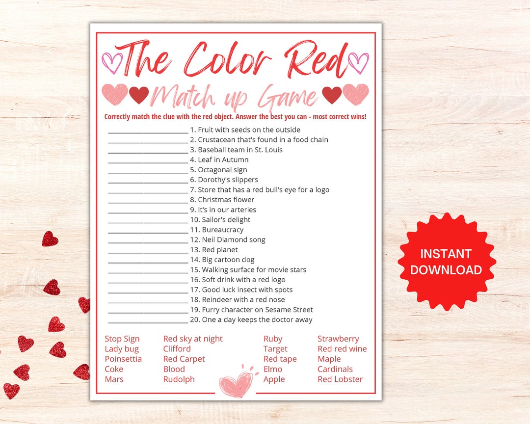 The Color Red Game Valentine's Day Trivia Trivia Game - Etsy