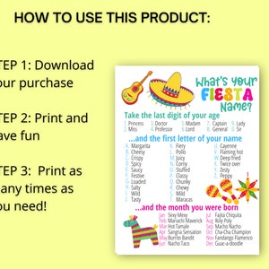 What's Your Fiesta Name Game WITH NAMETAGS SIGN, Cinco De Mayo Party ...