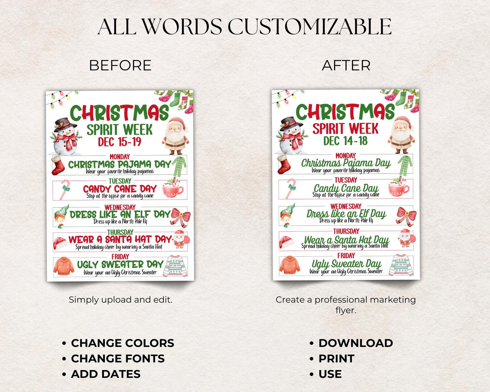 Customizable Holiday School Spirit Week Flyer, Christmas Newsletter ...