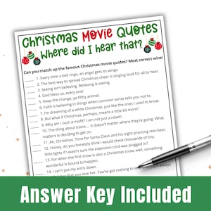 Christmas Movie Quote Trivia Game, Xmas Movies Quote Game, Christmas ...