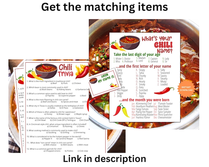 Chili Trivia Game, Printable Chili Cookoff Game for Kids & Adults ...