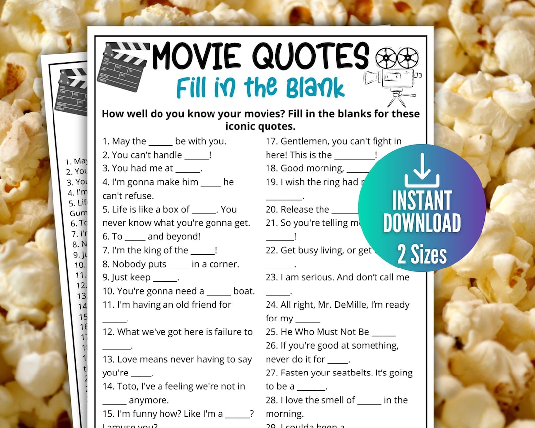 Famous Movie Quotes Trivia Game, Silver Screen Quiz Party, Iconic Movie ...