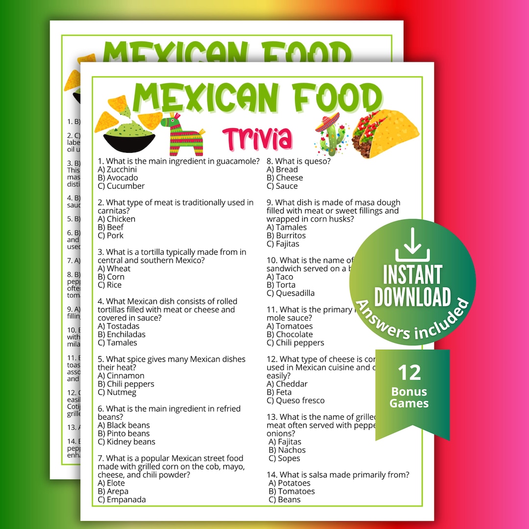 Mexican Food Trivia Game,mexican Cuisine Quiz,cinco De Mayo Trivia ...