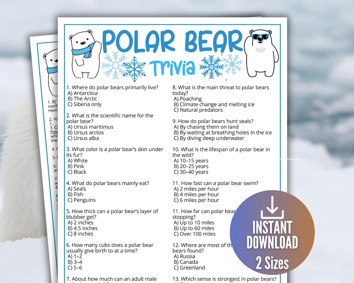 Polar Bear Trivia Game,printable Winter Game for Kids & Adults,polar ...