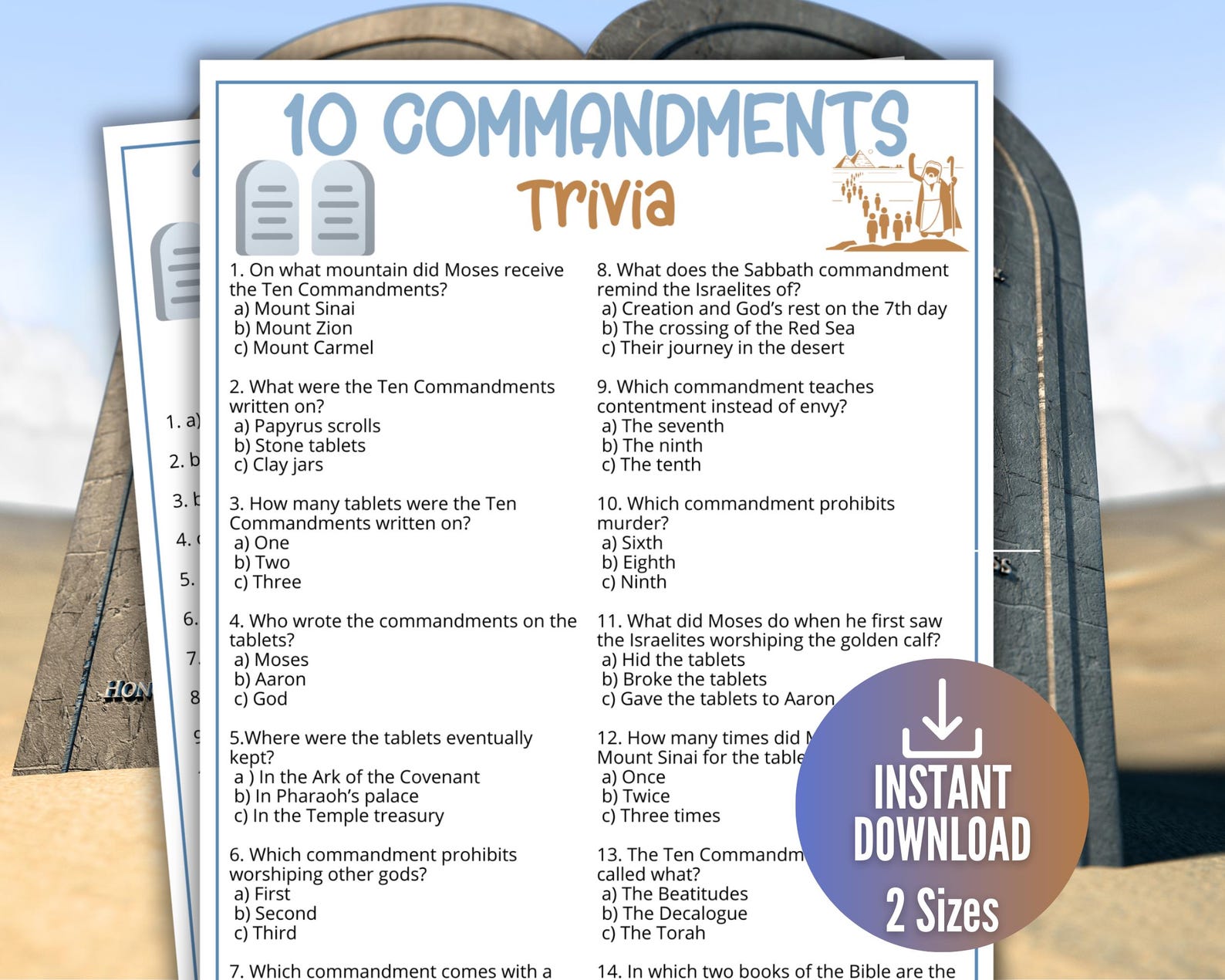 10 Commandments Trivia Game for Kids, Moses Sunday School Bible Games ...