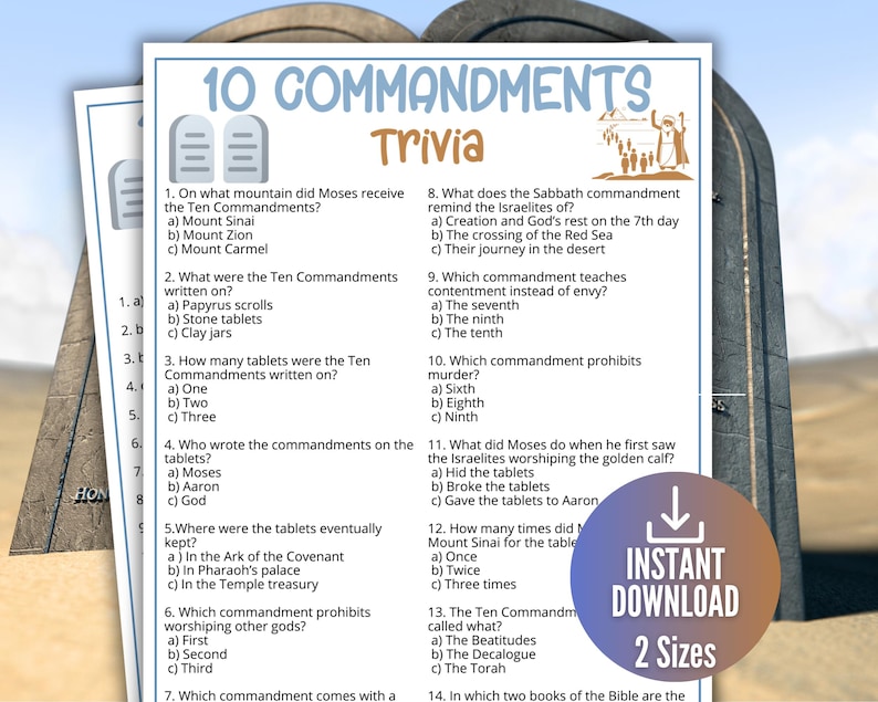 10 Commandments Trivia Game for Kids, Moses Sunday School Bible Games ...
