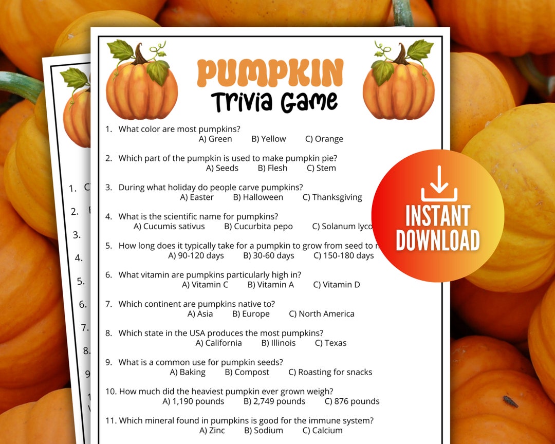 Pumpkin Trivia Game, Fall Trivia Game, Halloween Party Game, Halloween ...