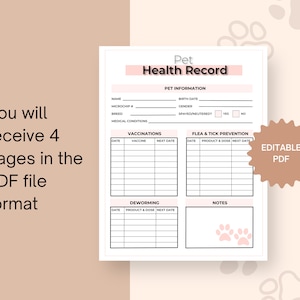 Pet Health Record, Dog Breeder Forms, Dog Owner Template, Editable Dog ...