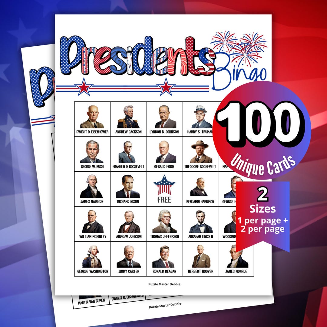 Presidents Bingo Game, Presidents' Day,veterans Day Party, American ...