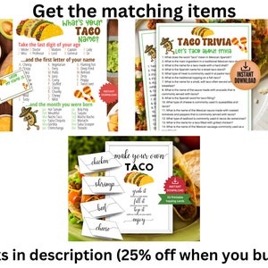 What's Your Taco Name Game WITH NAMETAGS & SIGN, Taco Party Game ...