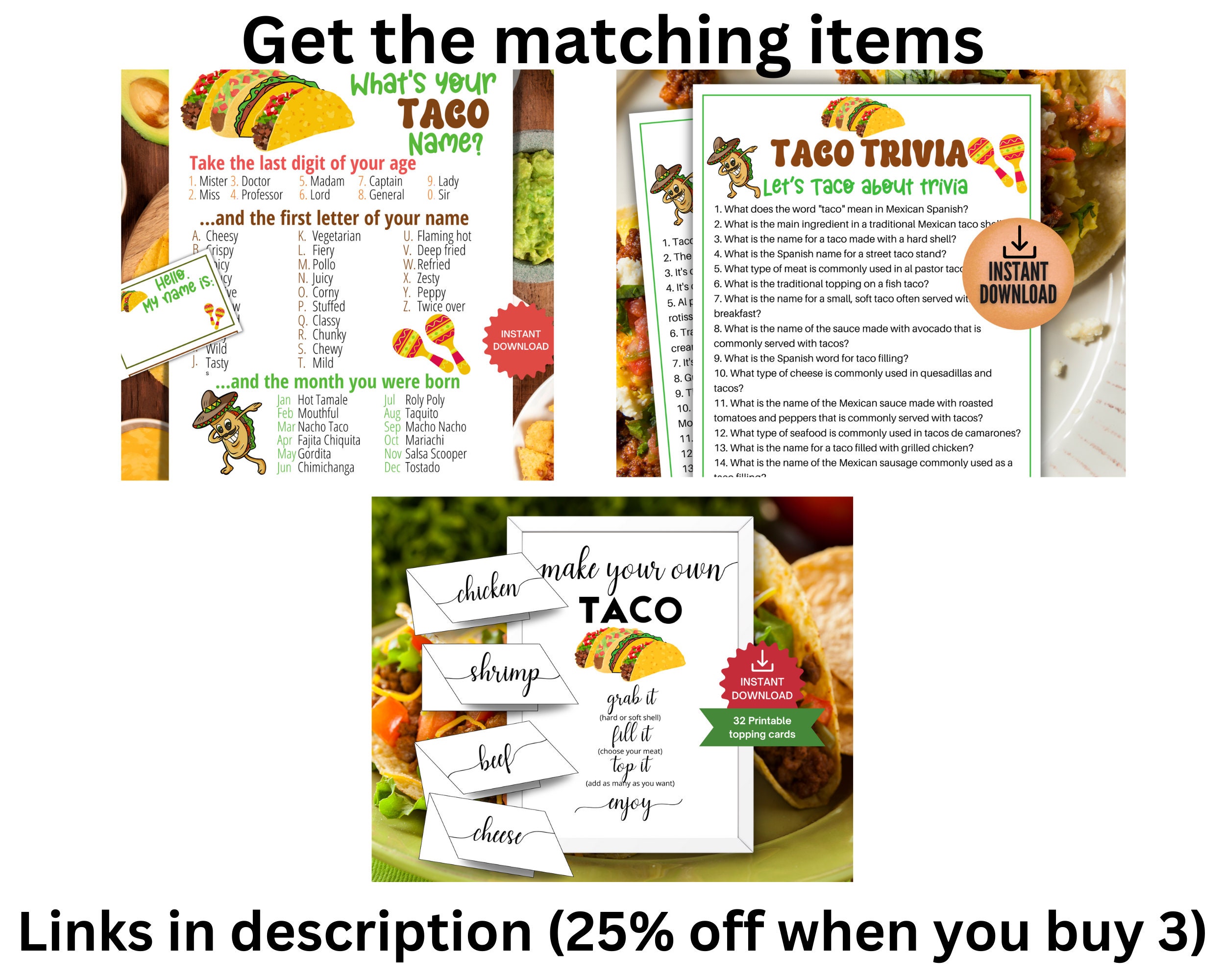 What's Your Taco Name Game WITH NAMETAGS & SIGN, Taco Party Game ...