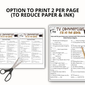 TV Commercial Trivia Game, Ad Slogan Fill in the Blank Quiz, Printable ...