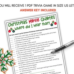 Christmas Movie Quote Trivia Game, Xmas Movies Quote Game, Christmas ...