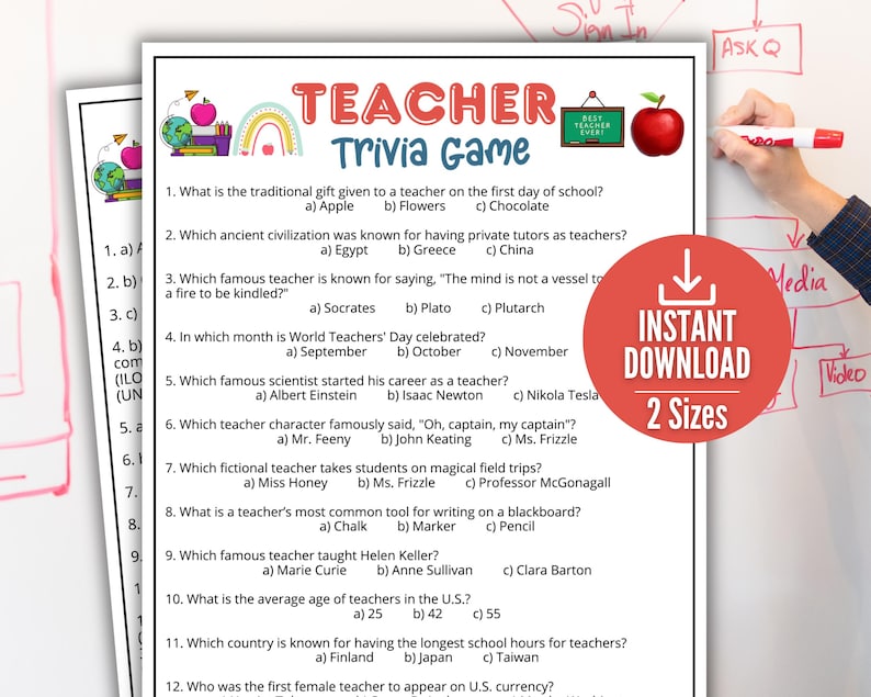 Teacher Trivia Game, Teacher Party Game, Back to School Trivia Game ...